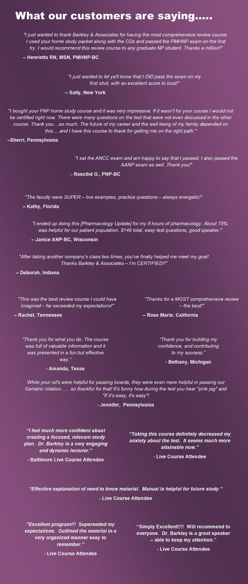 Testimonials - Barkley & Associates, Inc.